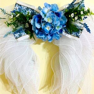 Accents | Gorgeous Handmade Light Bluewhite Wreath Newly Made Fabric ...